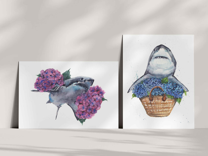 Hydrangea Sharks Assorted Notecard 6 Card Set – ALR Designs